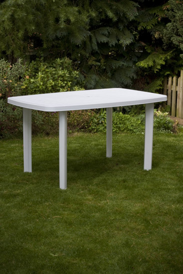 White Rectangular Plastic Table 140cm x 85cm (4'7"x2'10") - Bentley Brown